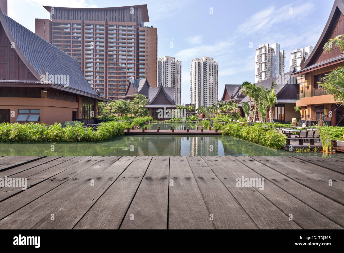 resort building exterior with wooden board Stock Photo - Alamy