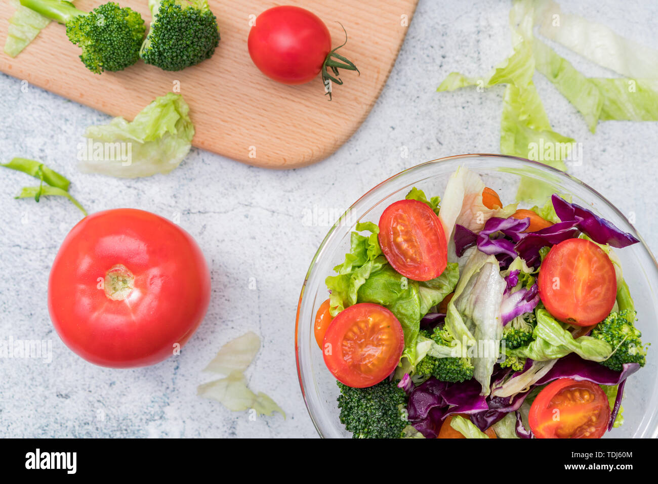 One bowl of fresh vegetable salad and assorted vegetables Stock Photo ...
