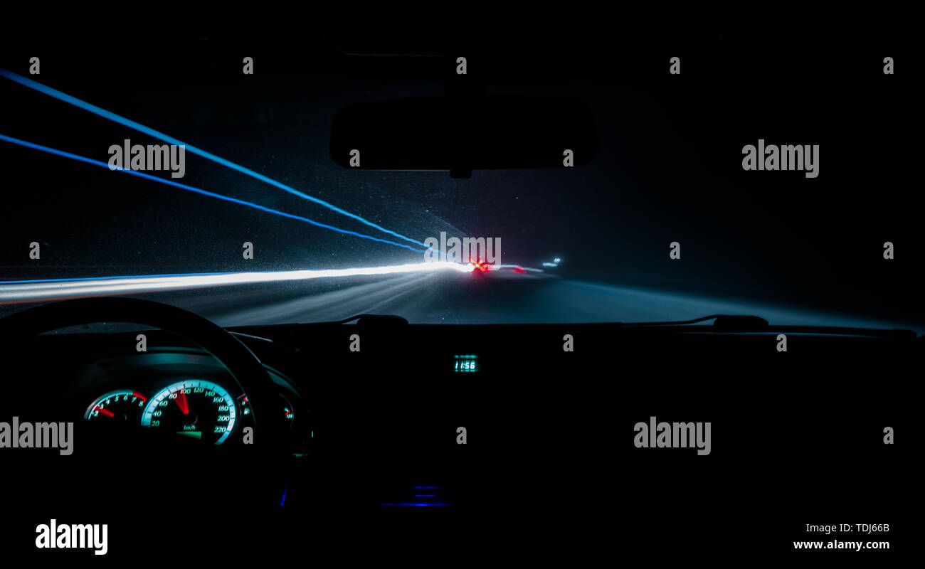 car drives a photograph on the road with a delay inside view Stock ...