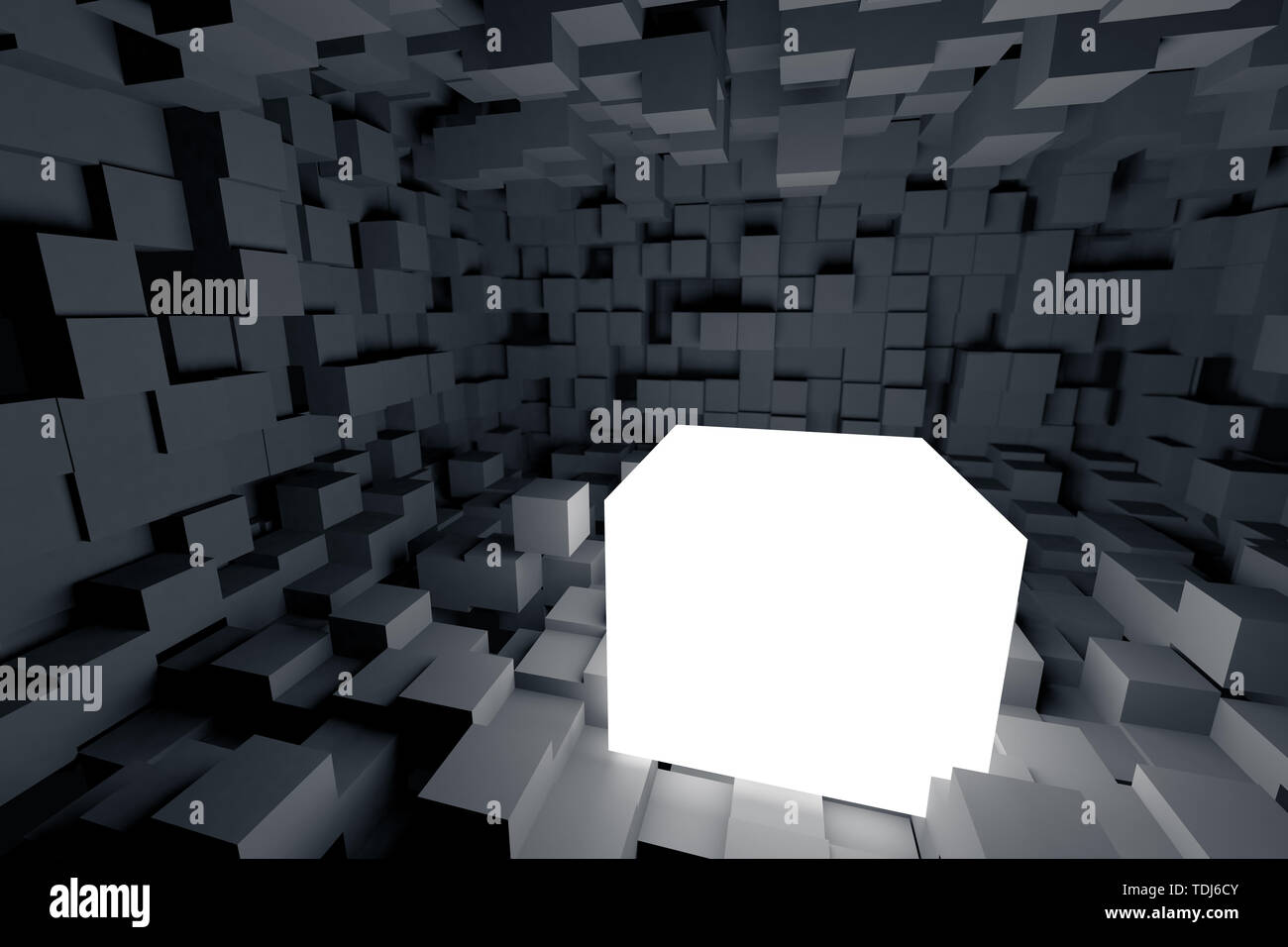 A glowing cube in a cube room Stock Photo - Alamy