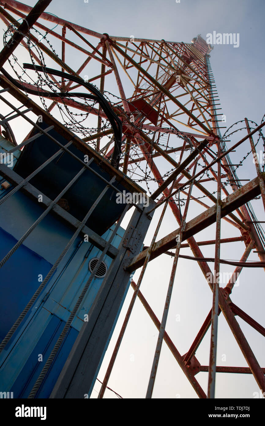 large communication tower in the daytime view from the outside Stock ...