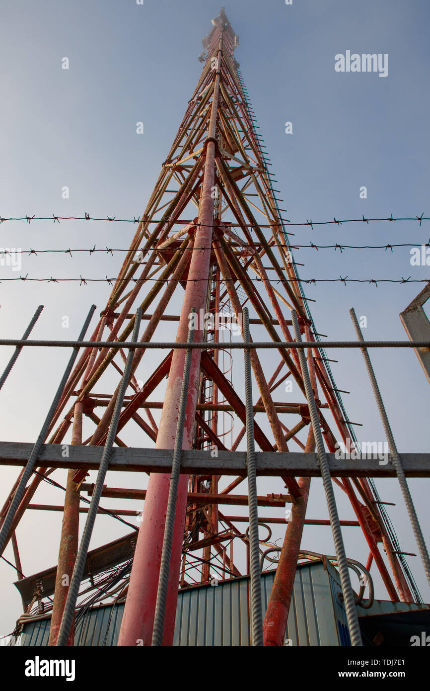 large communication tower in the daytime view from the outside Stock ...