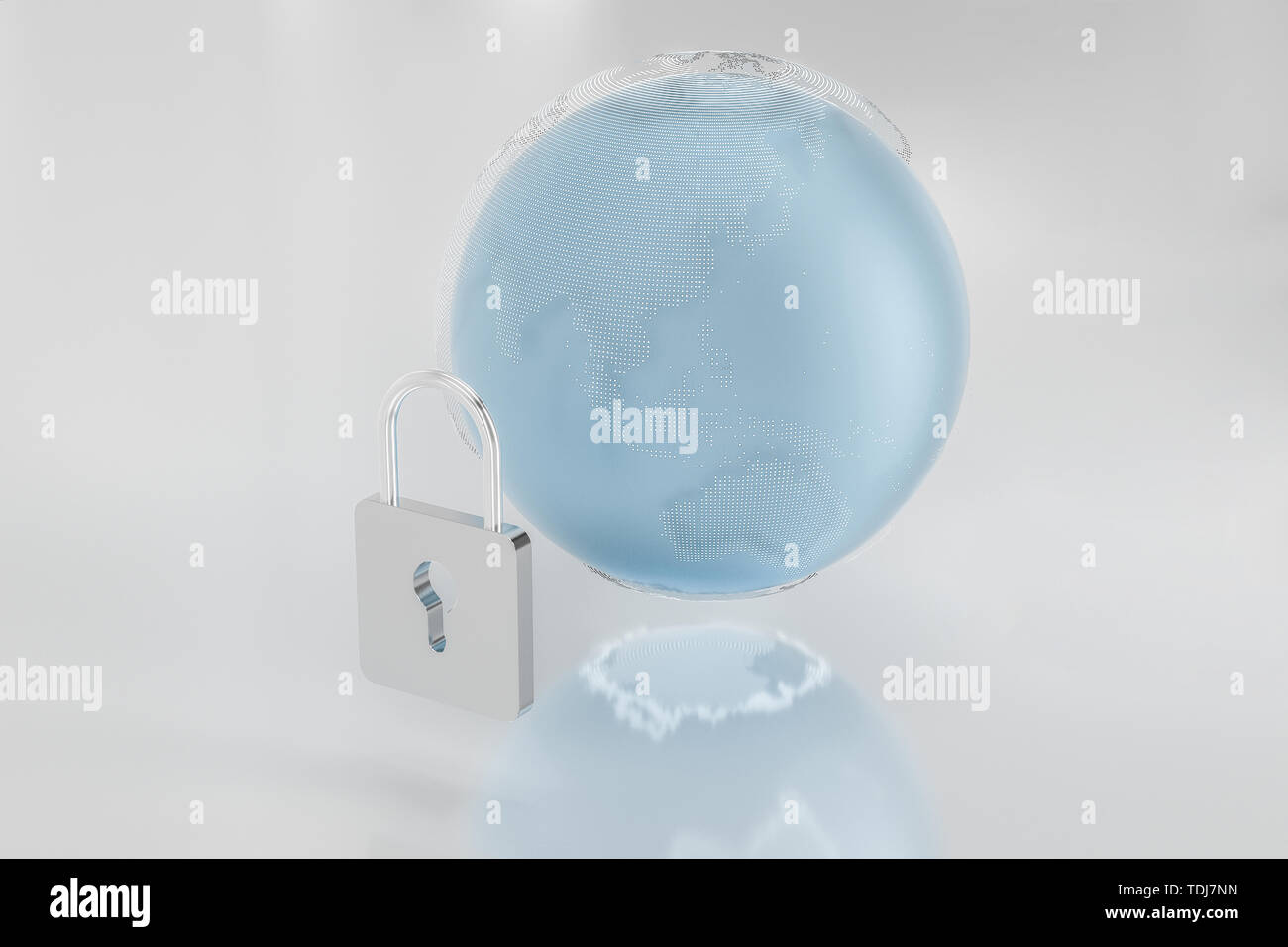 Three-dimensional rendering, metal encryption lock with tech background ...