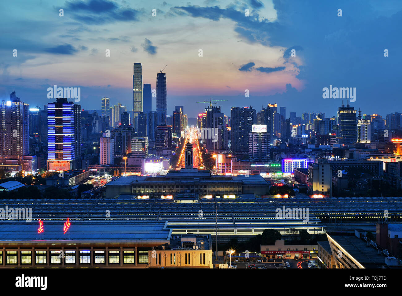 City Scenery Night View of Changsha Railway Station Stock Photo - Alamy