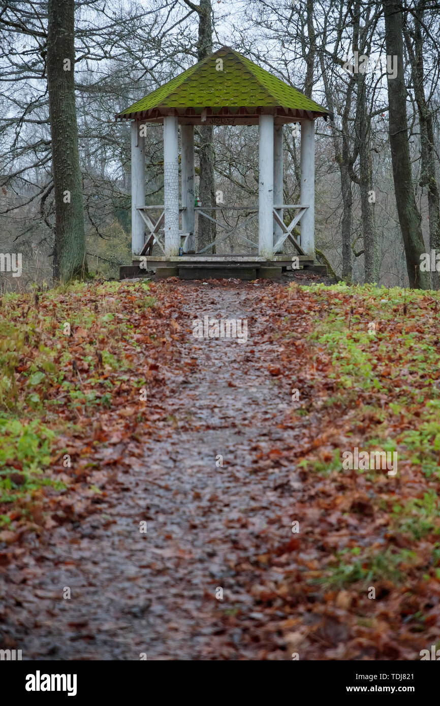 gazebo in the forest in the autumn season Stock Photo - Alamy