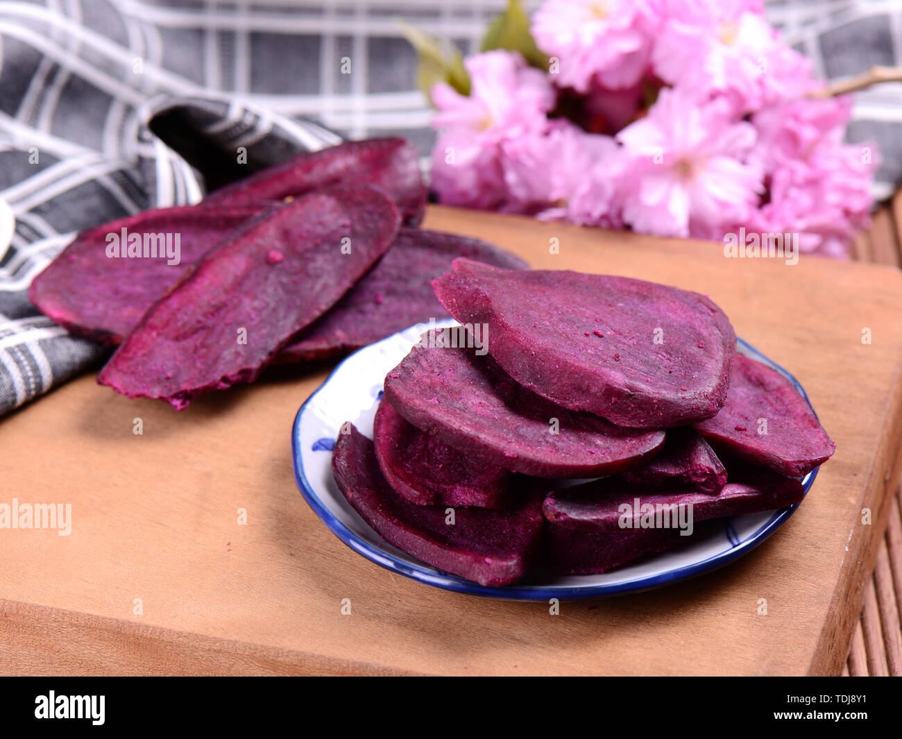 Purple potato dried purple potato strips Stock Photo - Alamy