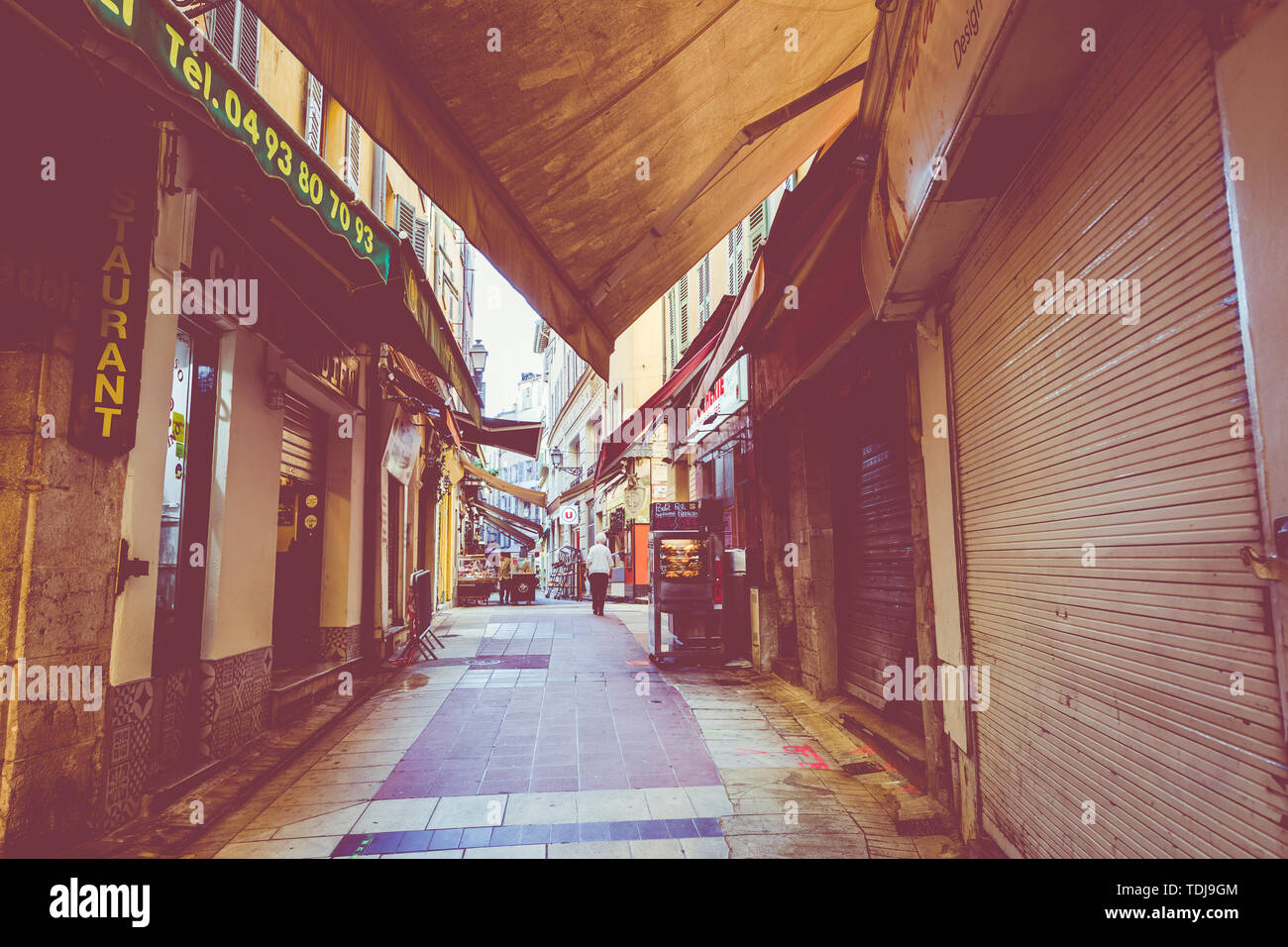 NICE, FRANCE - JUNE 05, 2019: Narrow street in old part of Nice, France ...
