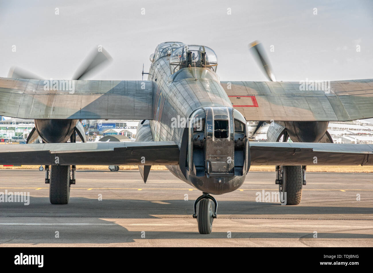 Aft view of the Avro Lancaster bomber at the Farnborough Airshow Stock ...