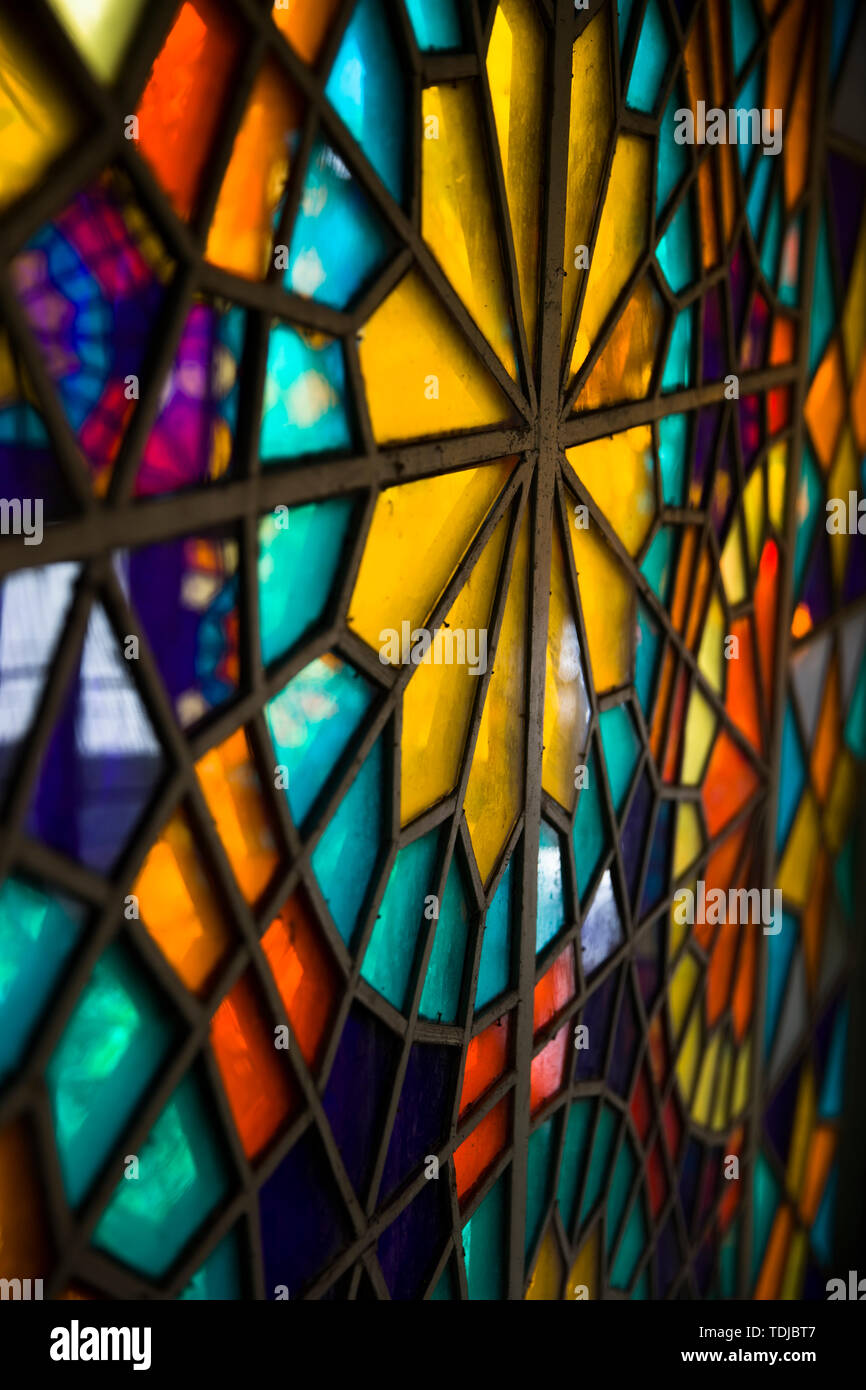 Closeup detail of the colorful stained glass window Stock Photo - Alamy