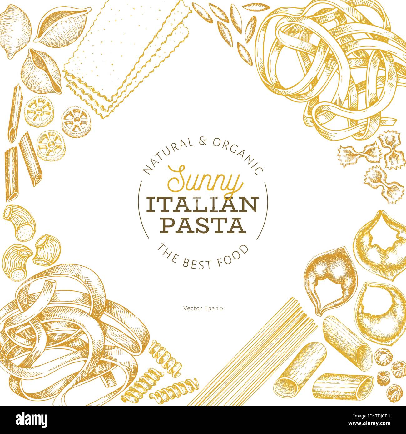 Italian pasta design template. Hand drawn vector food illustration ...