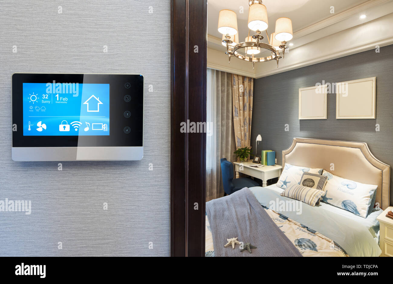 smart screen with smart home with modern bedroom Stock Photo - Alamy