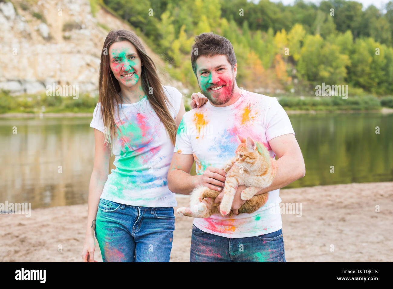 Festival holi, holidays, tourism, pet and nature concept - Portrait of ...