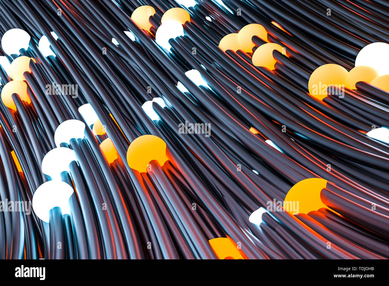 Luminous spheres with flowing lines, three-dimensional rendering Stock ...