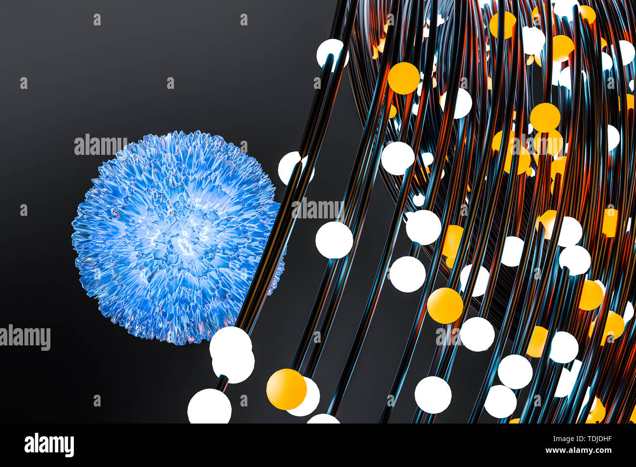 Luminous spheres with flowing lines, three-dimensional rendering Stock ...