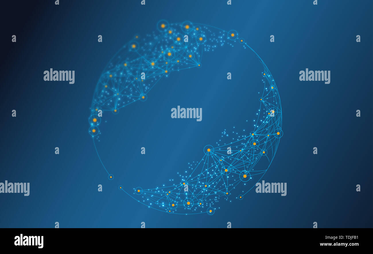 Abstract Earth composed of interconnected dot lines, scientific and ...