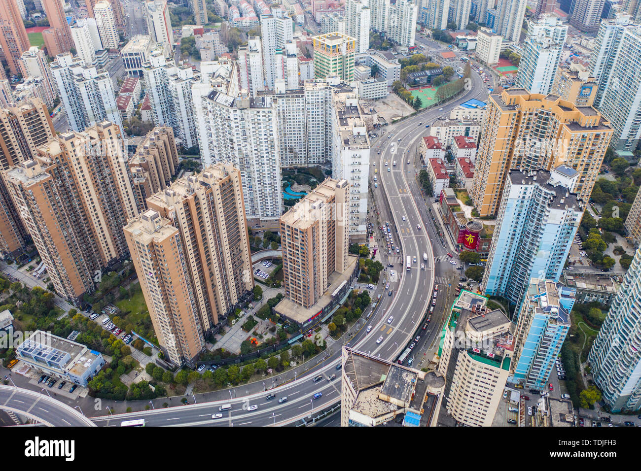 Aerial photography of Shanghai Puxi complex and other Stock Photo - Alamy