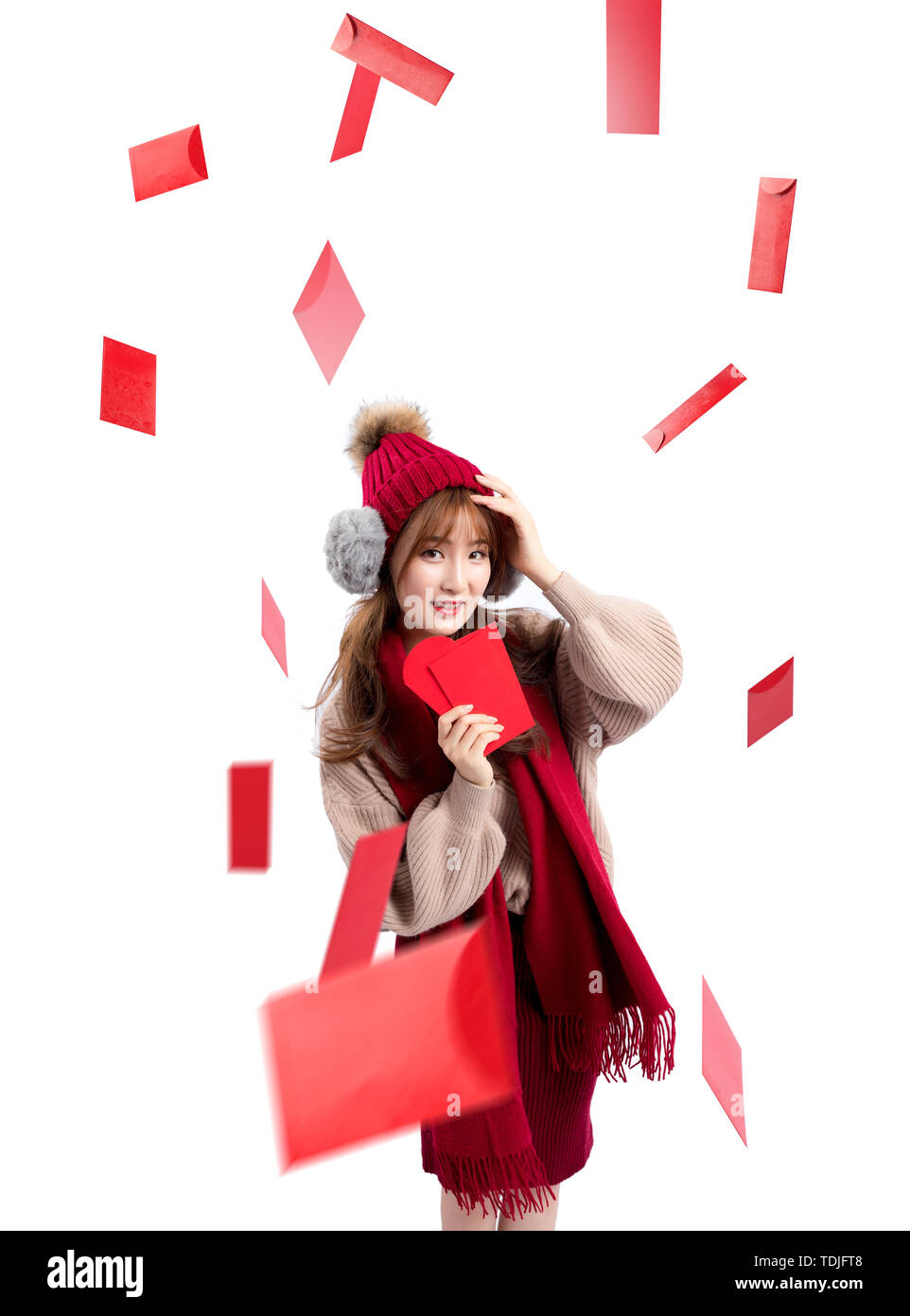 Red envelopes rain beauty on white background Stock Photo - Alamy