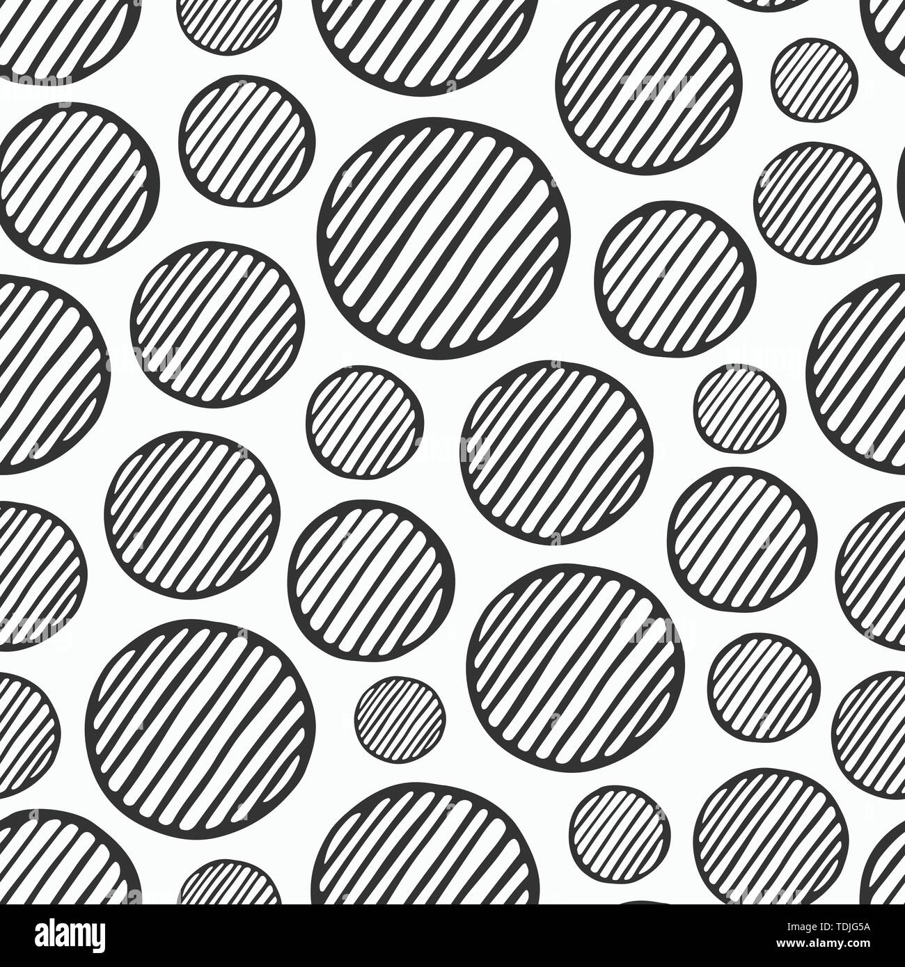 Abstract seamless pattern of hand drawn striped circles. Textured ...