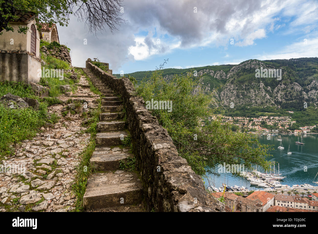 Step path to castle above Old Town of Kotor in Montenegro Stock Photo ...