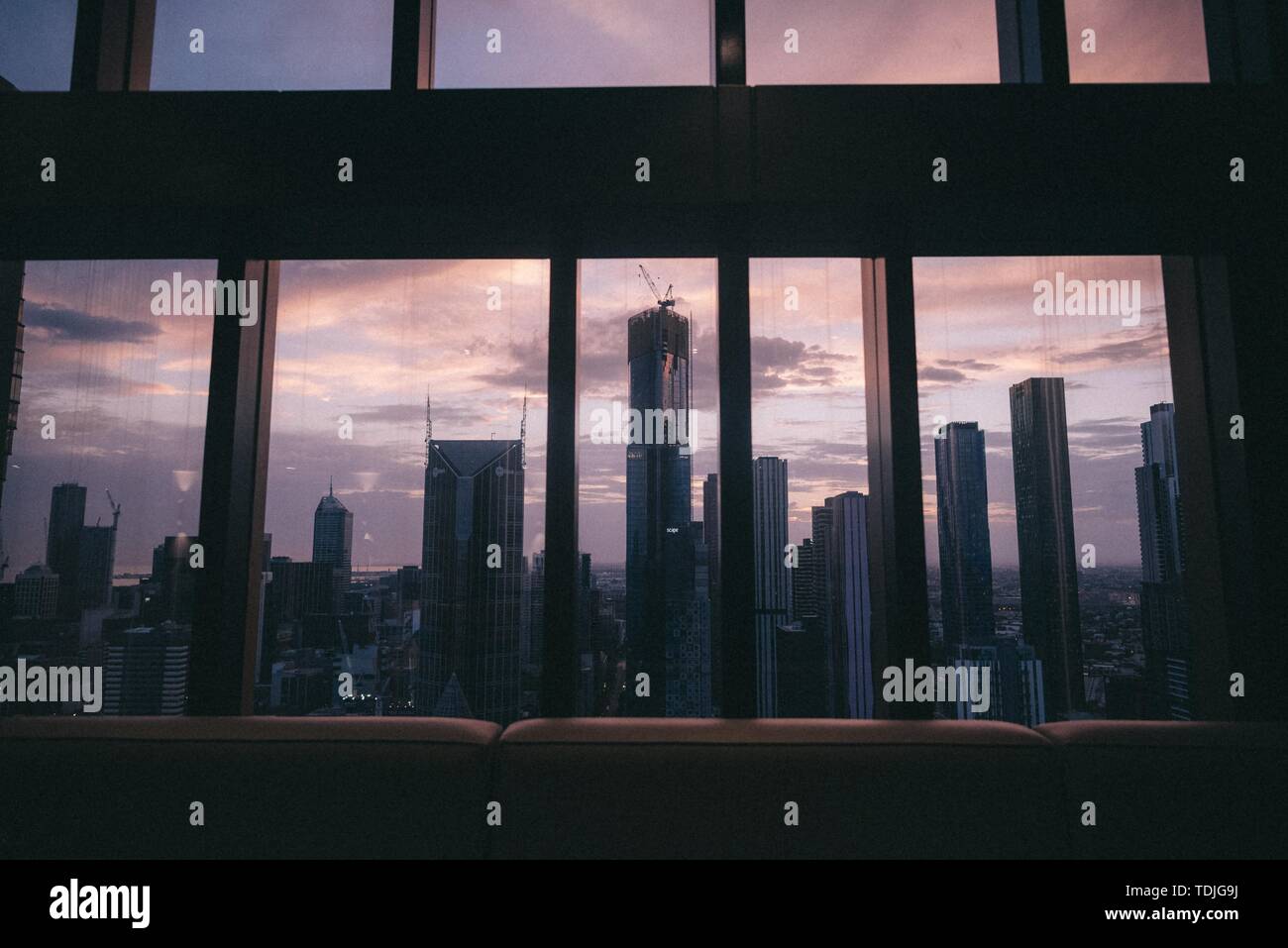 View of the beautiful urban city tall buildings and skyscrapers from a ...