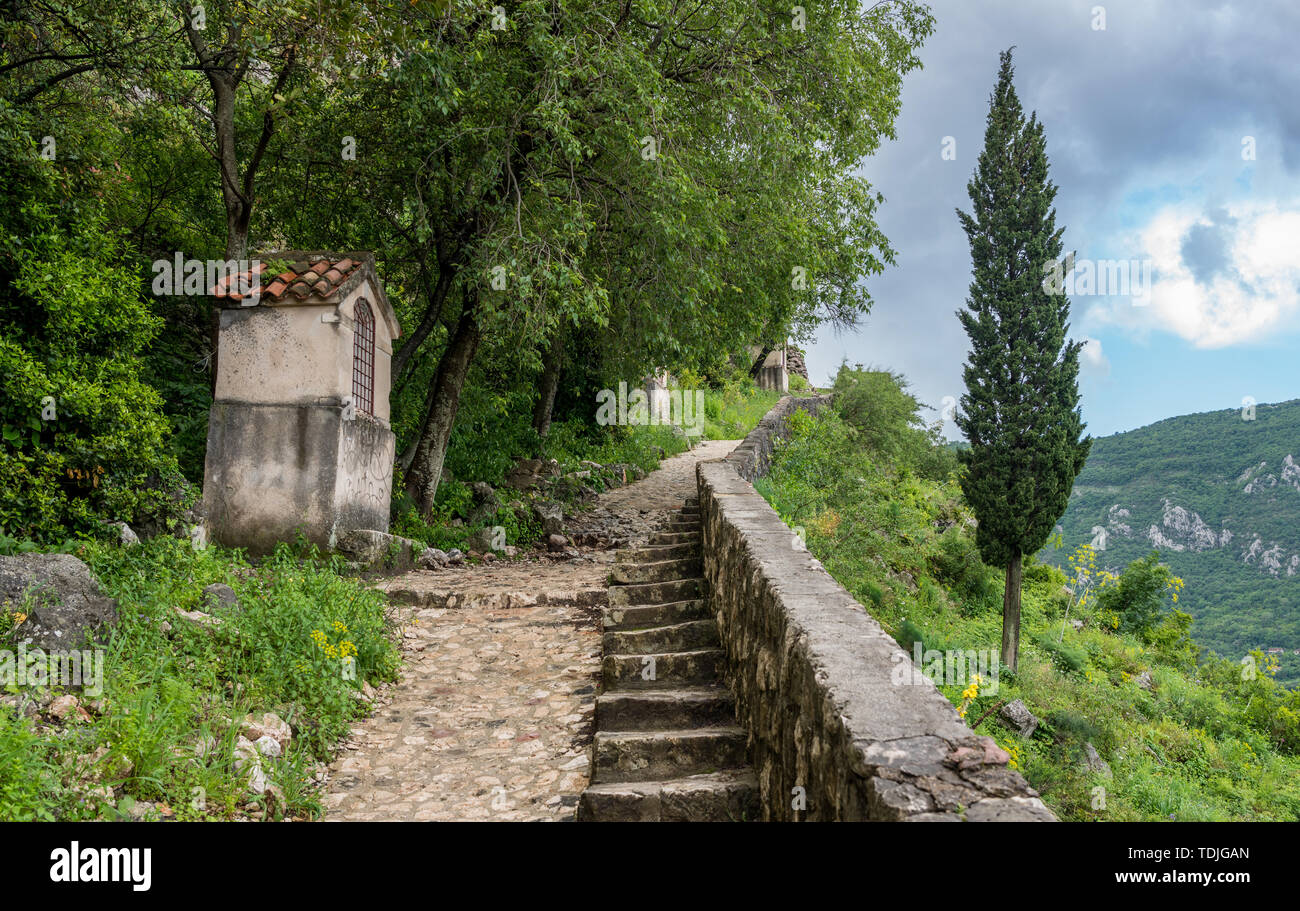 Step path to castle above Old Town of Kotor in Montenegro Stock Photo ...