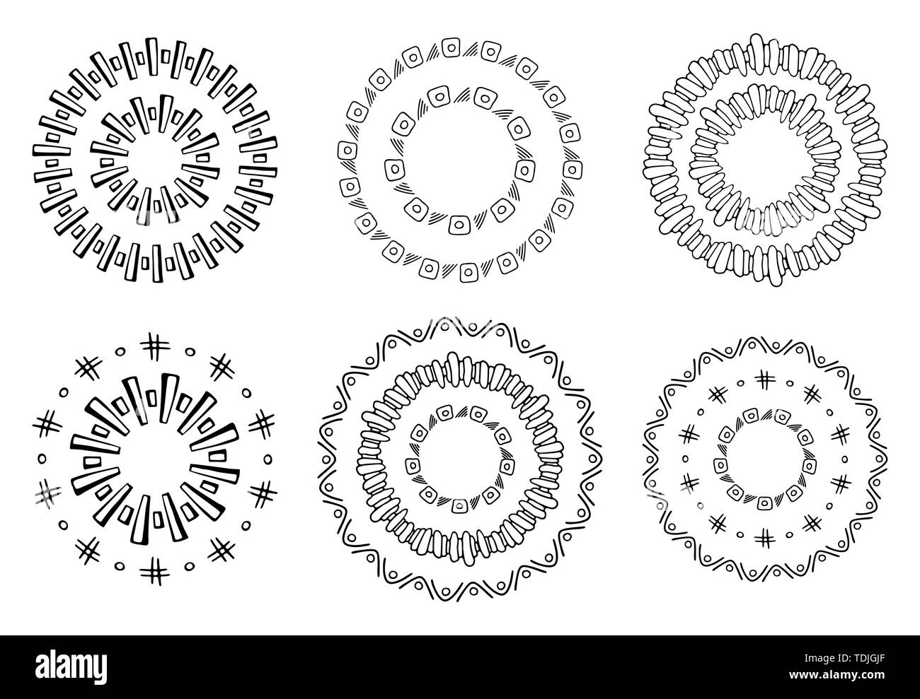 Set of Hand drawn circular ornaments. Round symmetrical patterns ...