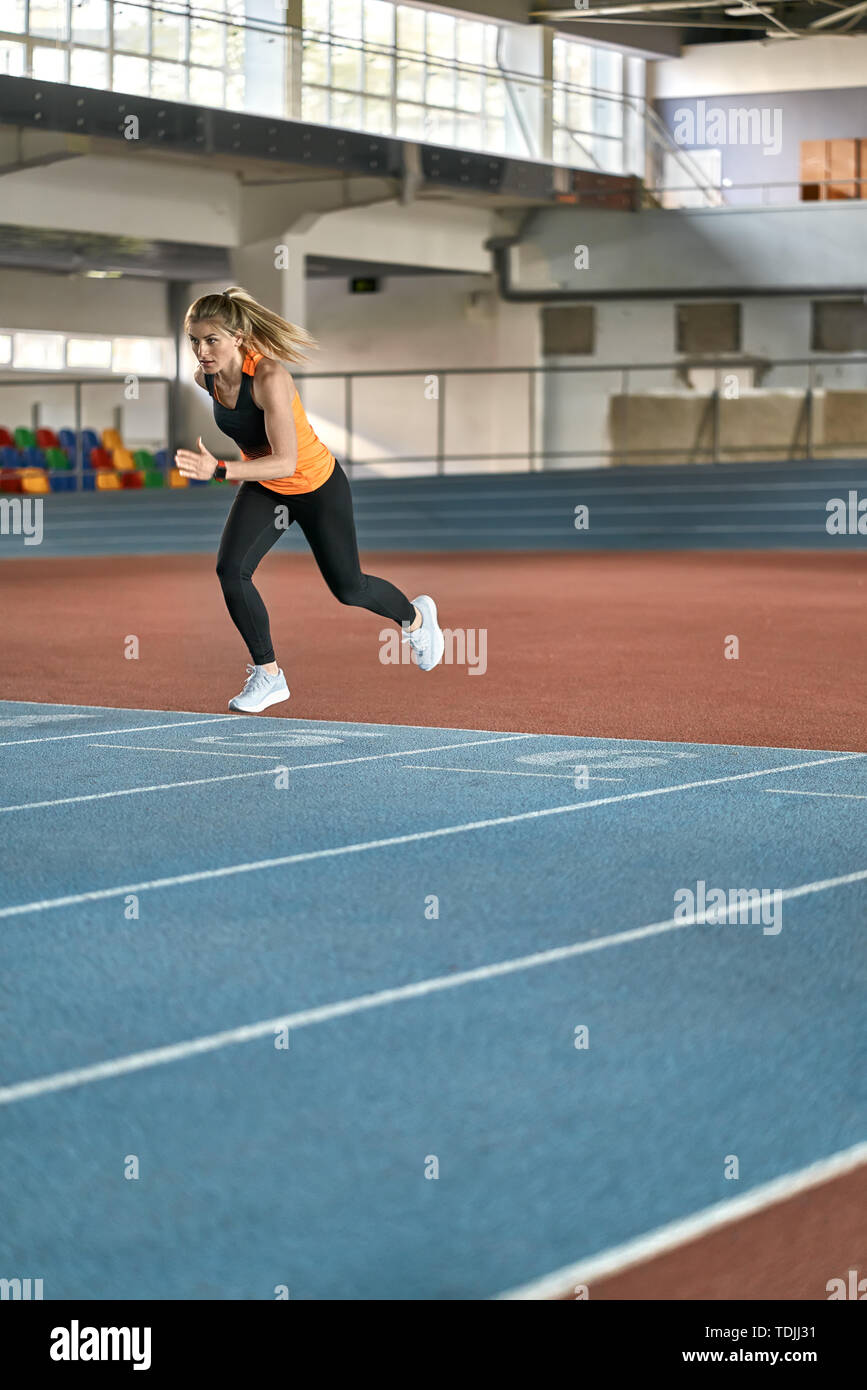 Wonderful girl in a black-orange T-shirt with dark pants and gray ...