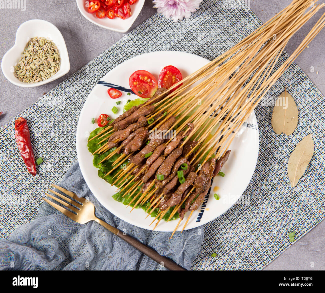 Iron plate barbecue lamb kebab, duck gizzard, lamb, pork beef Stock ...