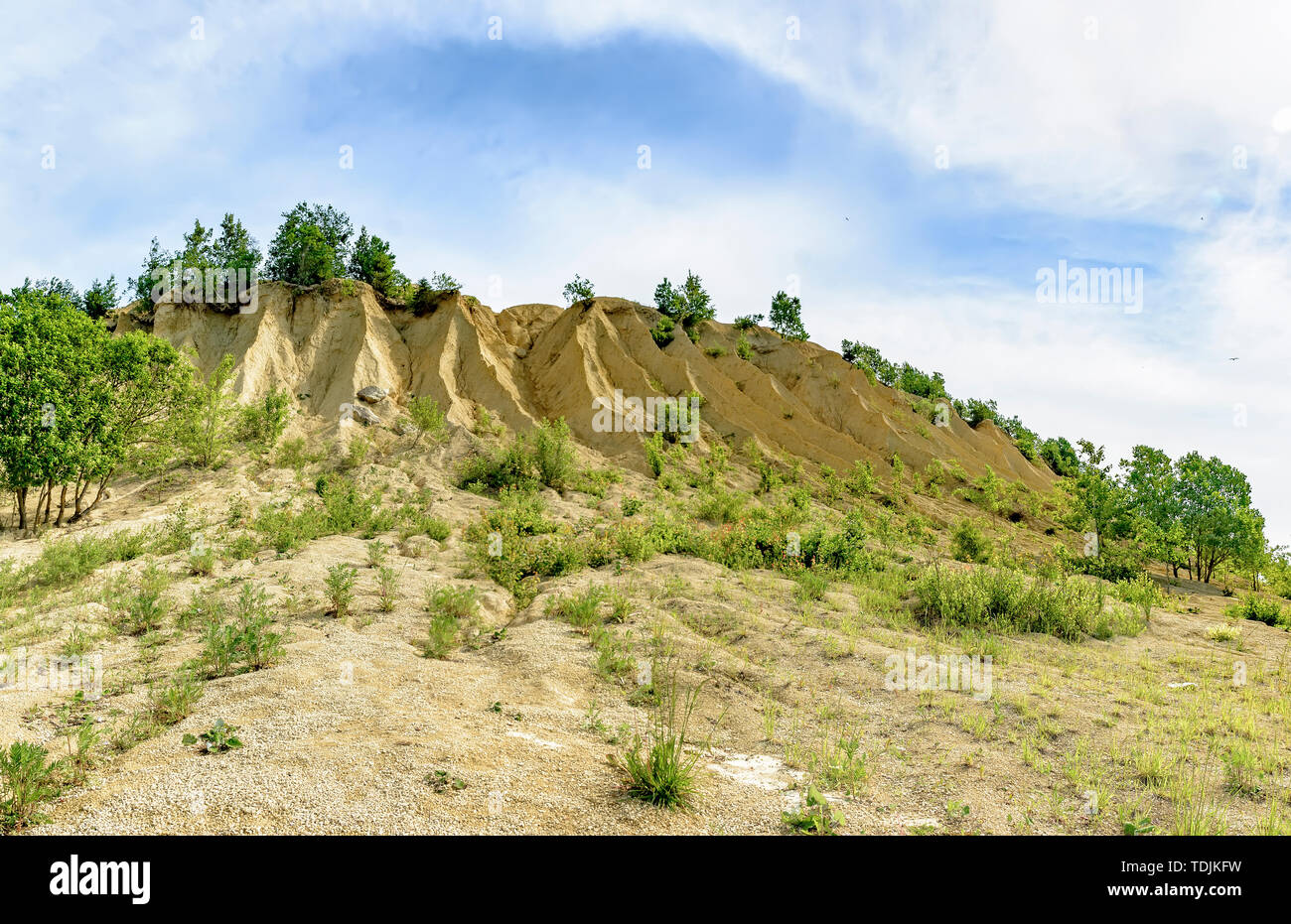 Quarries for the extraction of limestone. A mound formed by small piles ...