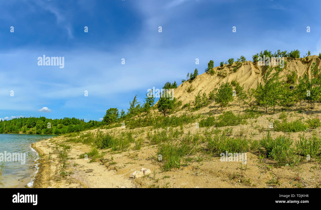 Quarries for the extraction of limestone. A mound formed by small piles ...