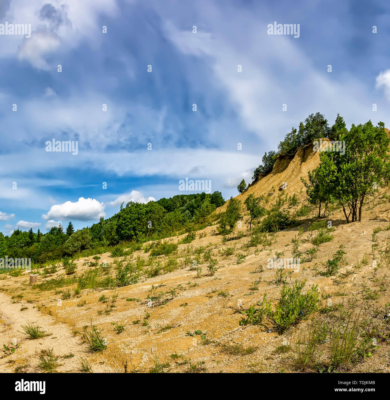 Quarries for the extraction of limestone. A mound formed by small piles ...