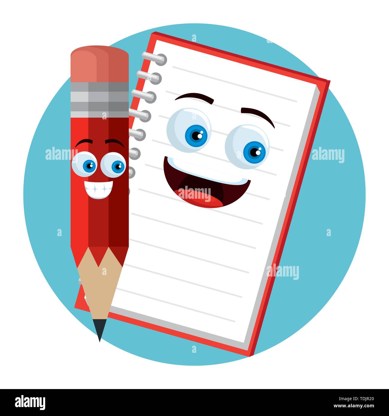 happy notebook and pencil kawaii supplies Stock Vector Image & Art - Alamy