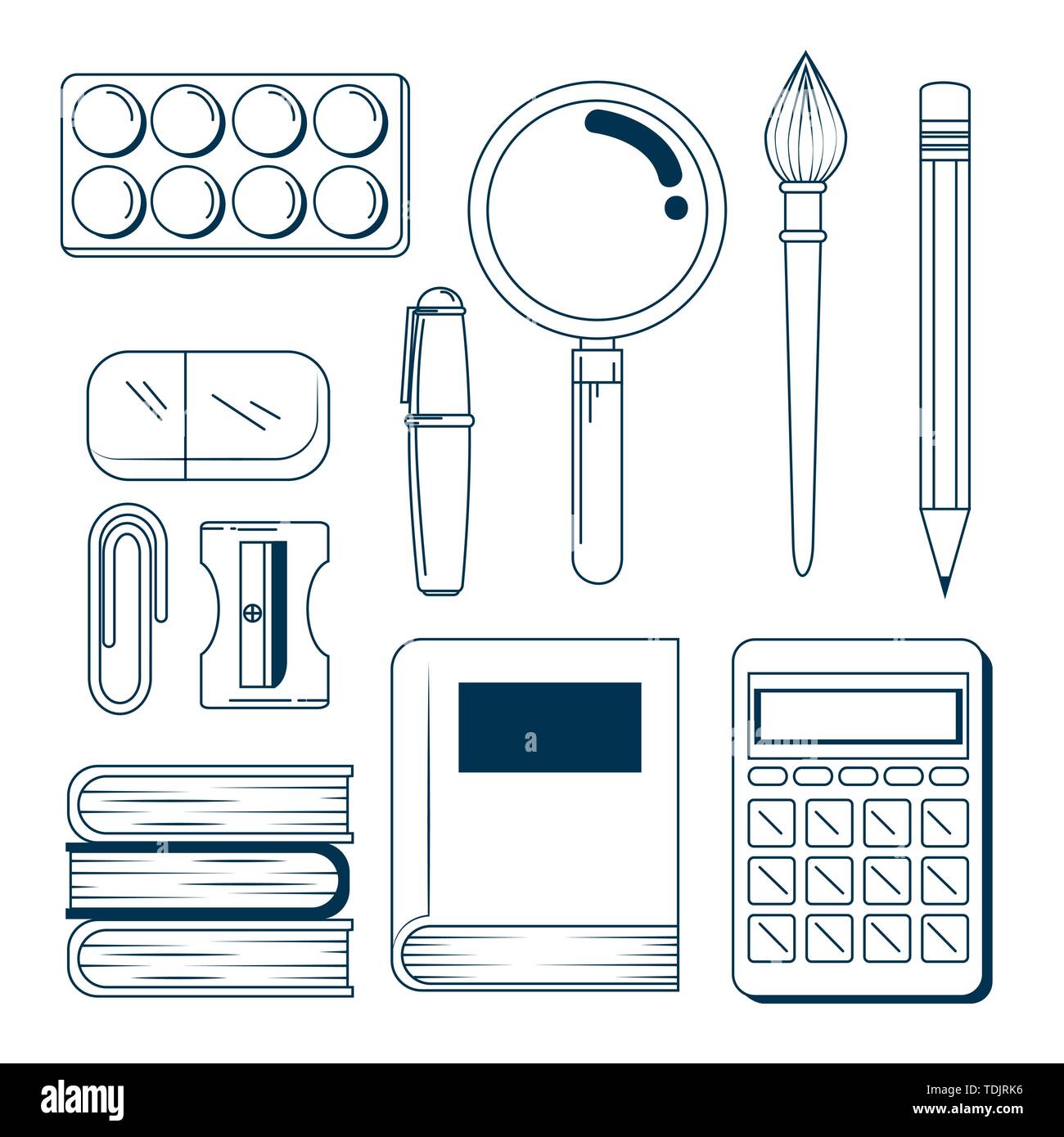 set of outline school elementary supplies Stock Vector Image & Art - Alamy