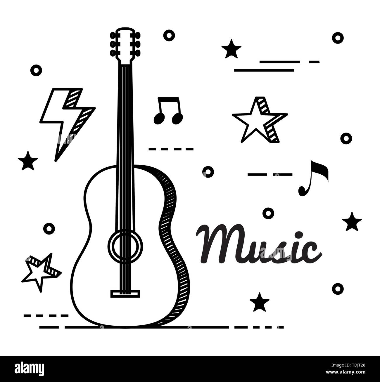 guitar instrument with musical notes and stars Stock Vector Image & Art ...