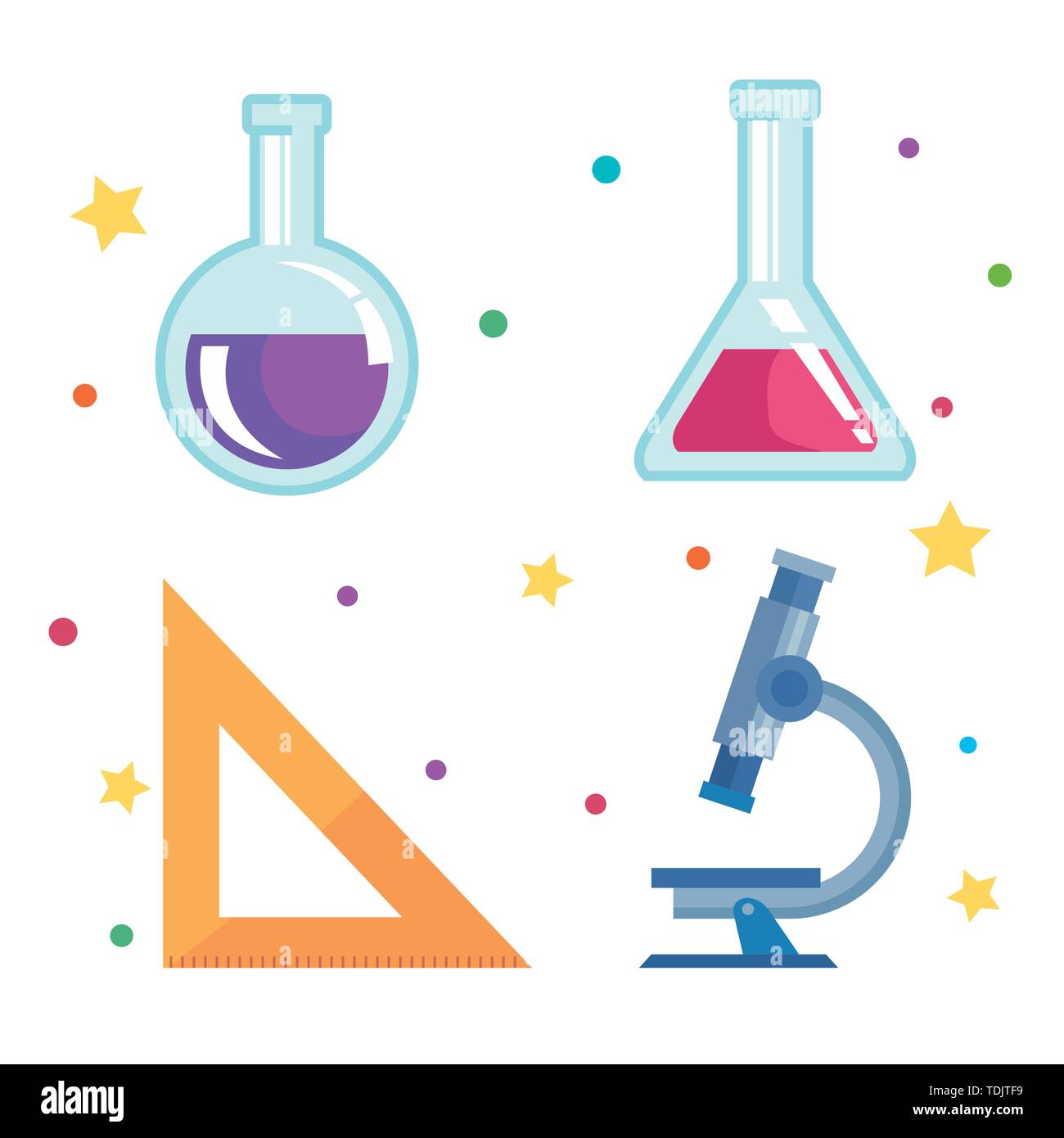 set of erlenmeyer flask with triangle ruler and microscope Stock Vector ...