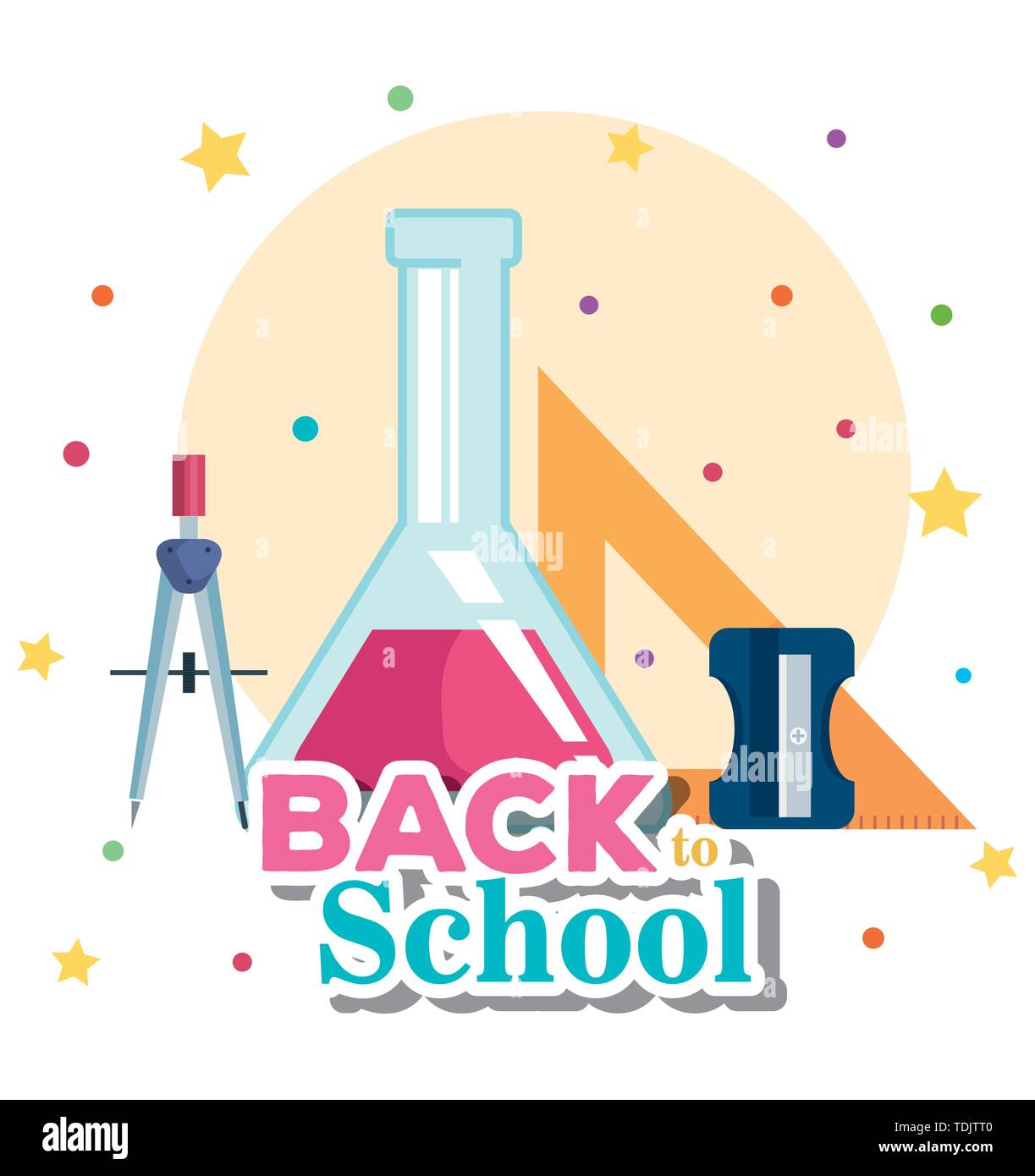 erlenmeyer flask with compass pencil and triangle ruler with sharpener ...