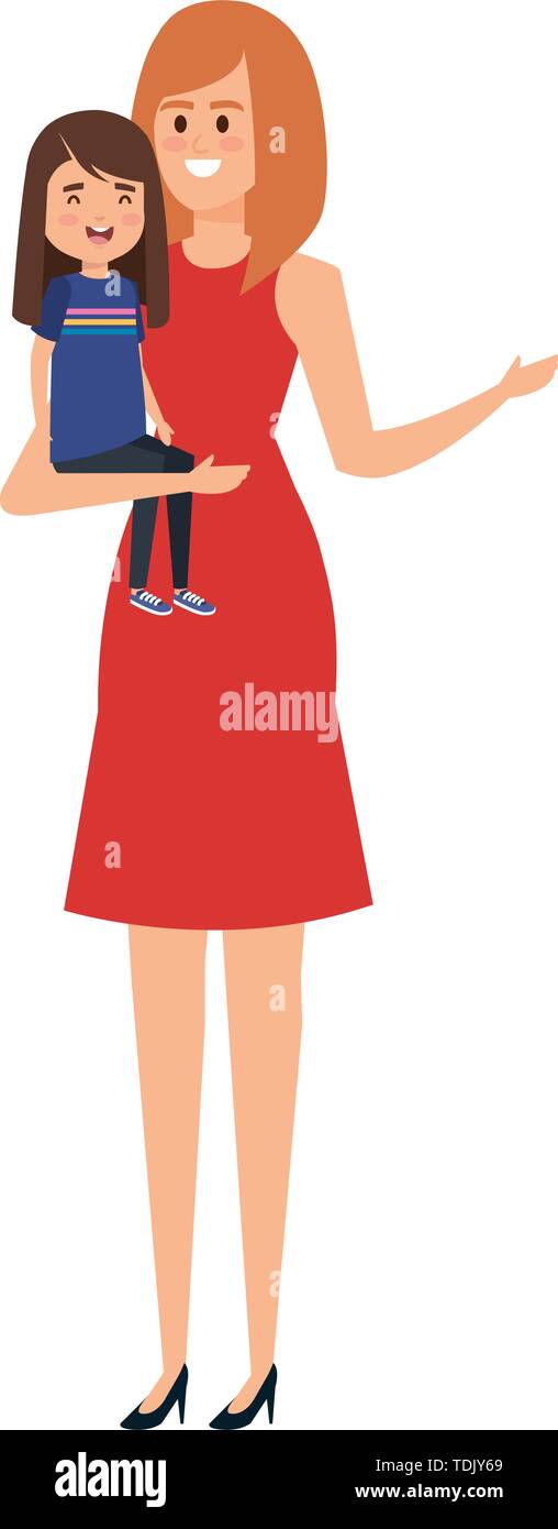 beautiful mother with little daughter characters Stock Vector Image ...