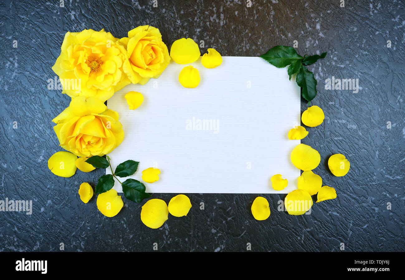 Yellow roses border for greeting card inspirational message on black ...
