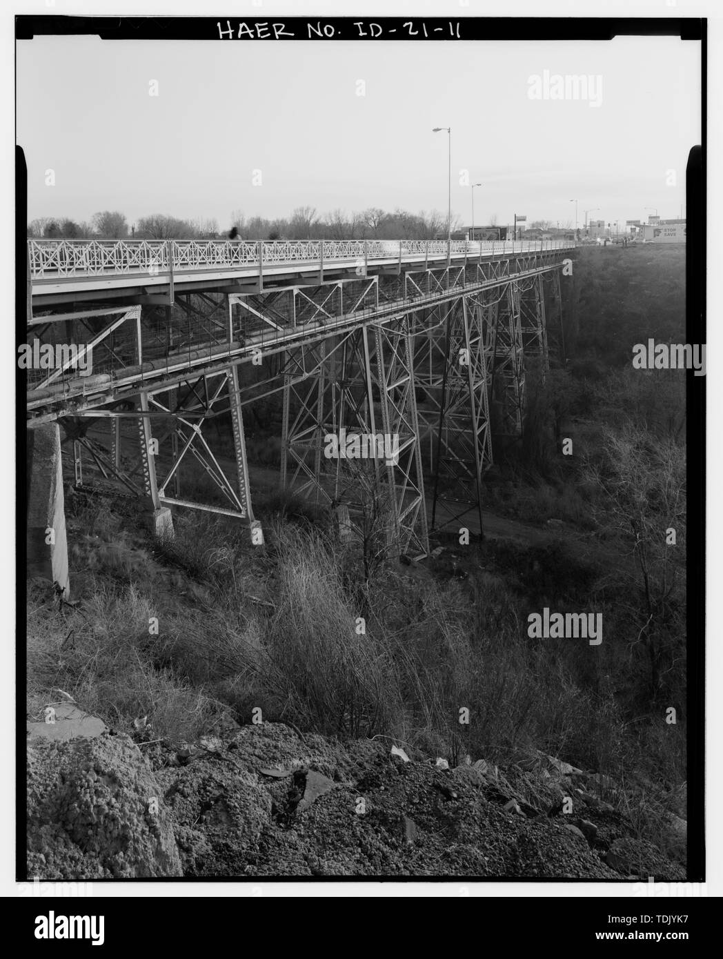 OBLIQUE ELEVATION SHOWING TOWERS AND UTILITY BRIDGE, FACING SOUTHWEST ...