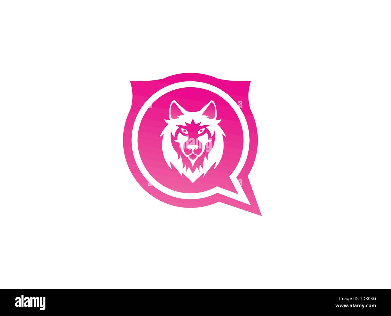 Wolf head and face looking in front in a chat icon for logo design ...