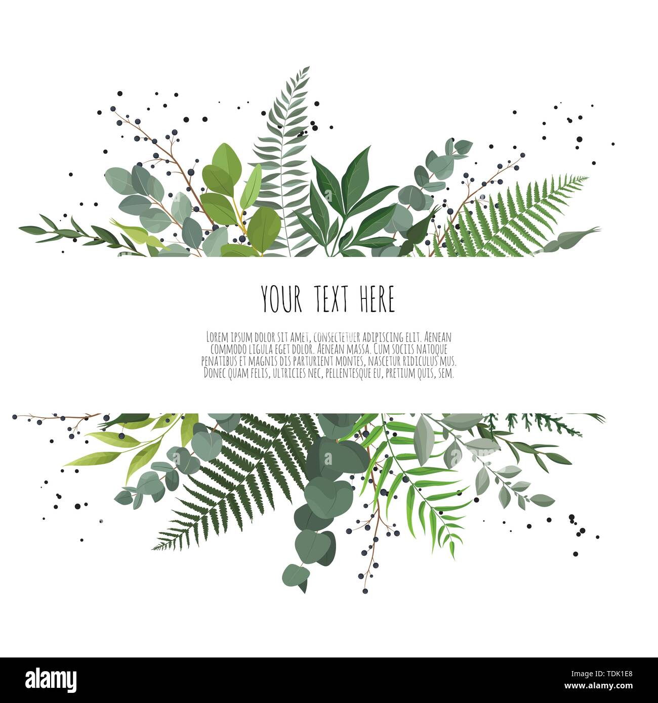 Horisontal botanical vector design banner. Pink rose, eucalyptus ...