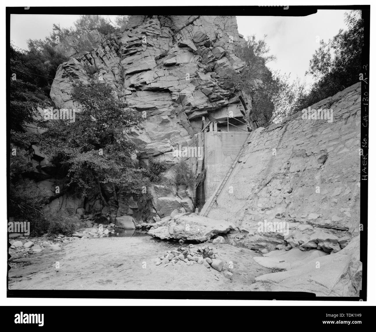 OBLIQUE VIEW TO NORTHEAST ALONG FRONT OF SANTA ANA RIVER DIVERSION DAM ...