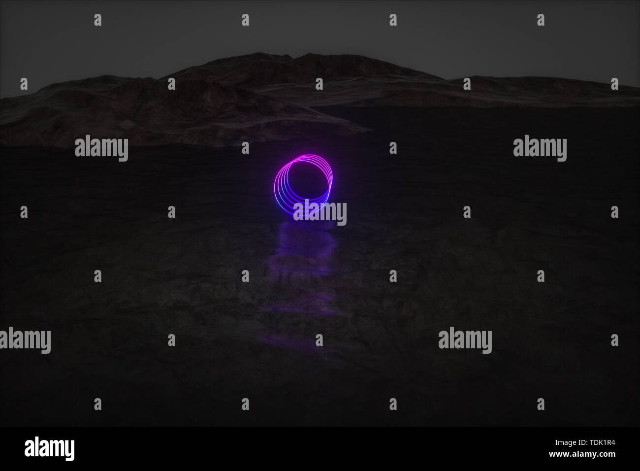 Three-dimensional rendering, colorful lines with dark terrain Stock ...