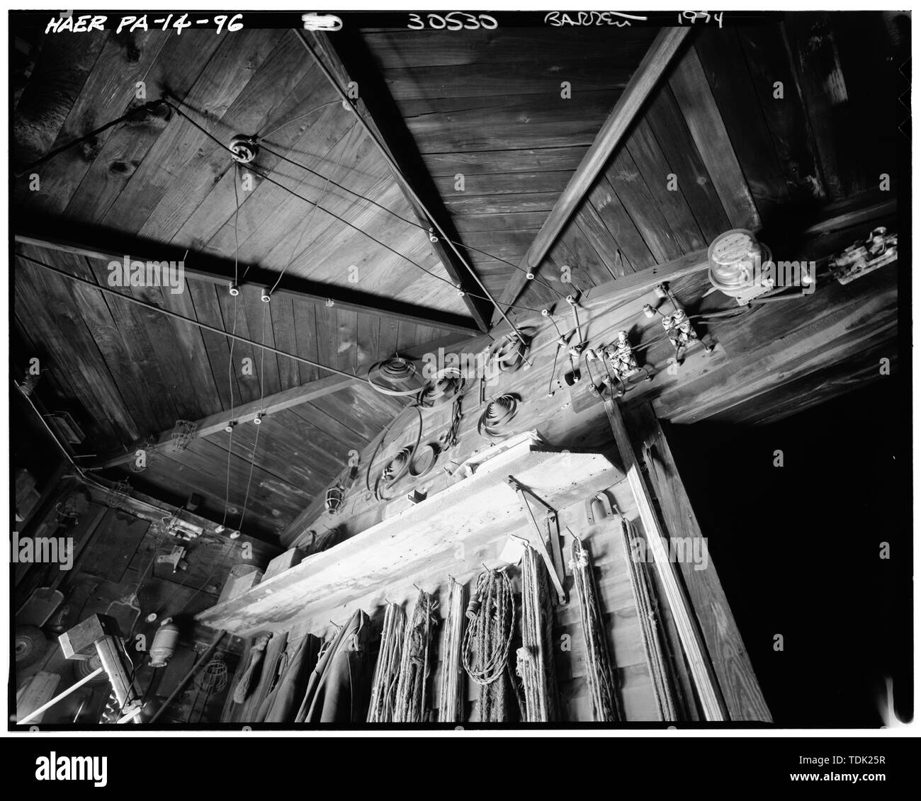 OFFICE OFF OF BENCH SHOP, SHOWING JUNCTION POINT OF ROOF RAFTERS ...