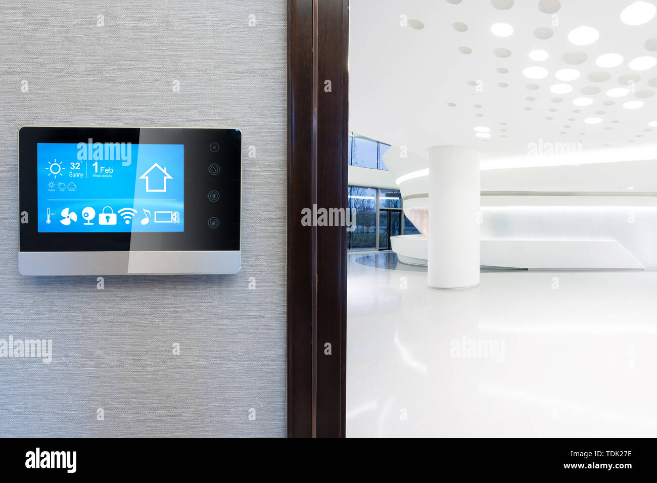 smart screen with smart home with modern hall Stock Photo - Alamy