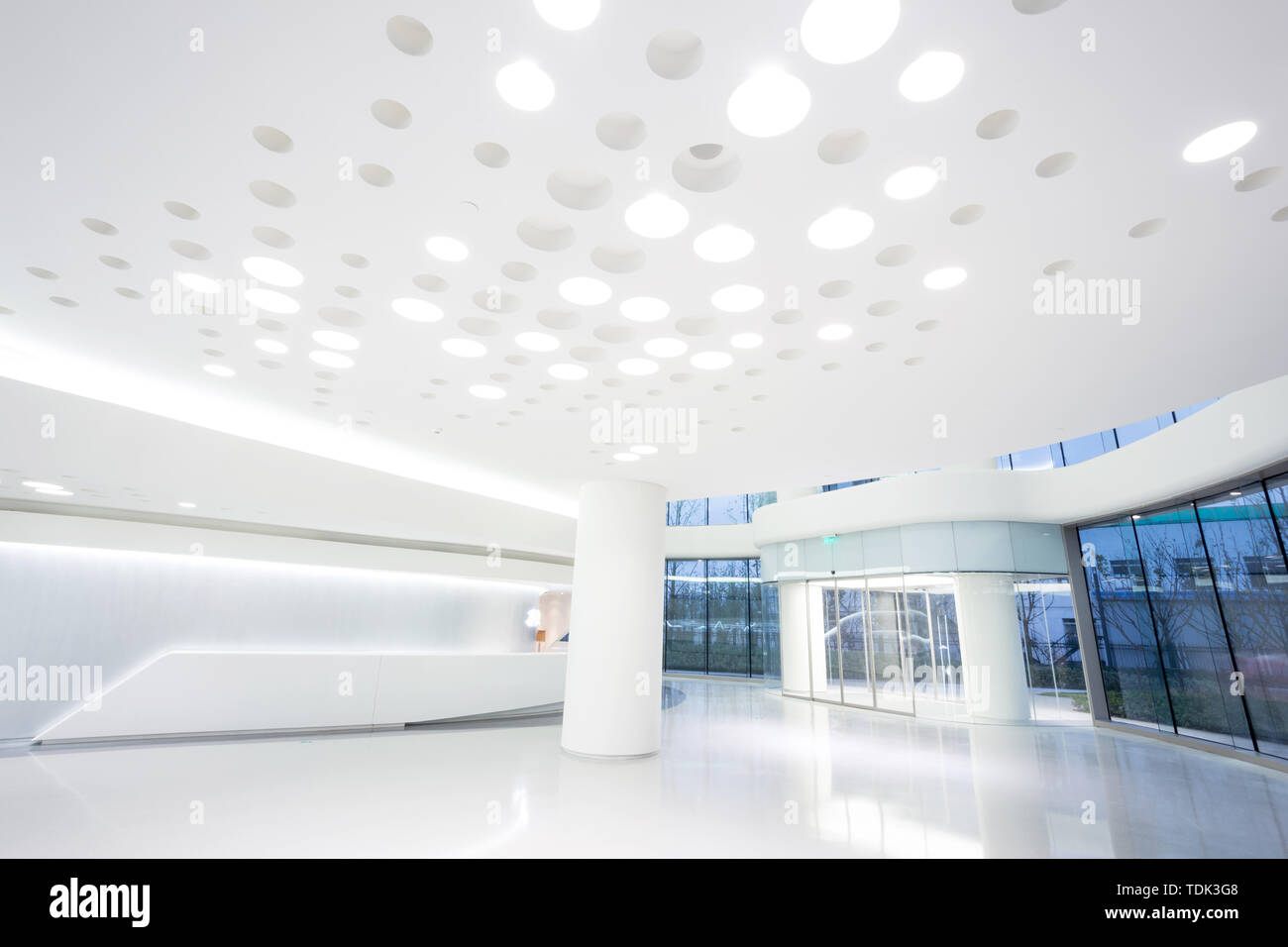 futuristic modern office building interior in urban city Stock Photo ...