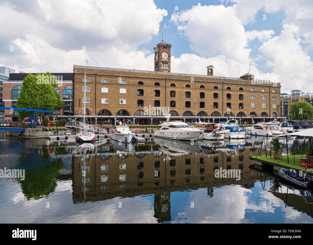 St Katherines Docks Mariina London River Thames with moored boats Stock ...