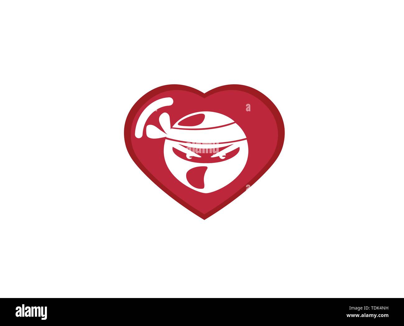 Ninja head with angry face design illustration in a heart shape love ...
