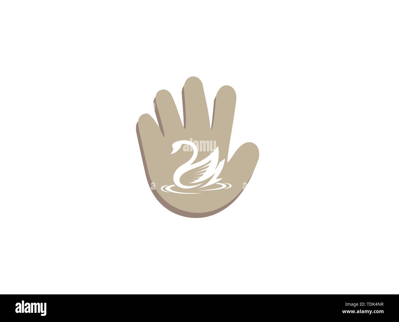 Goose or duck swimming for logo design illustration in a hand shape ...