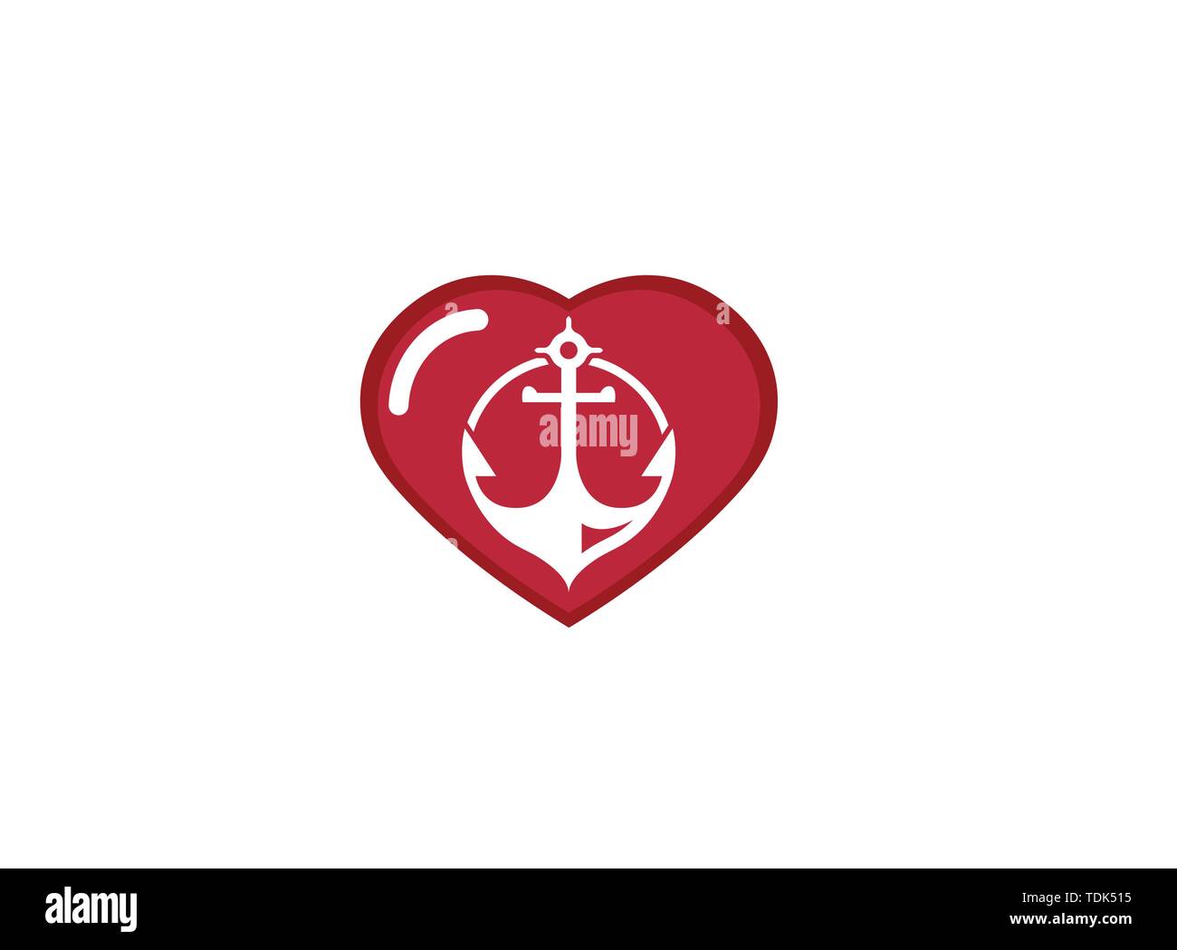 Anchor for boat and yacht for logo design illustration in a heart shape ...